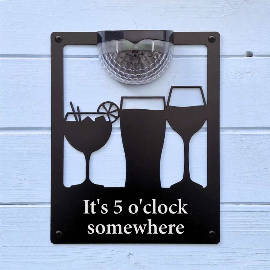 IMPERFECT - 'It's 5 O'clock Somewhere' Drinks Solar Light Wall Plaque ...