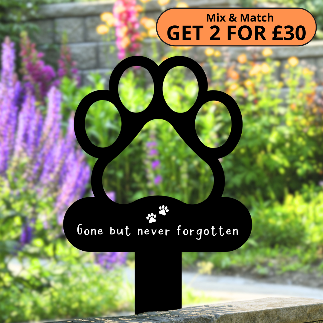 Gone but never forgotten - Memorial Paw Print Metal Stake | Flory's Online
