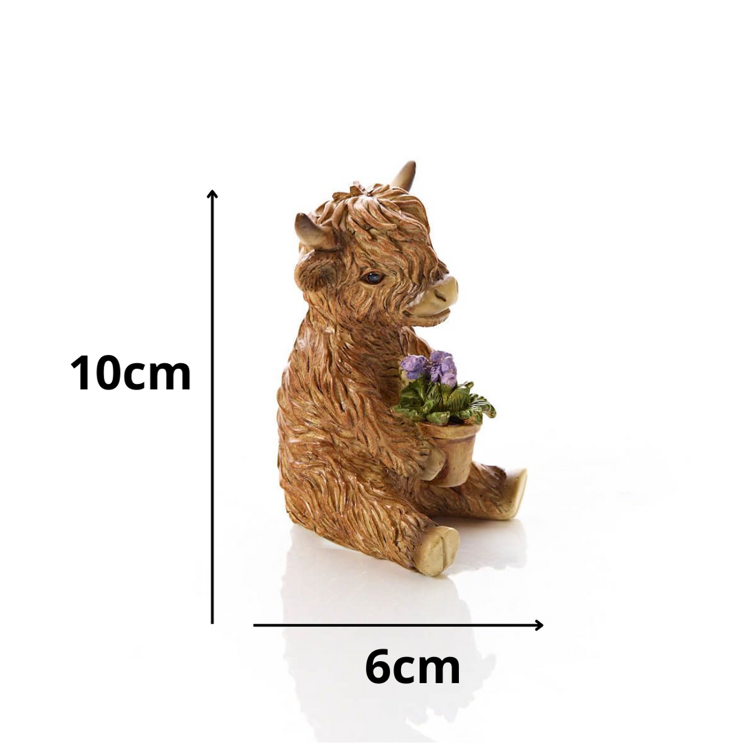 Highland Cow with Purple Flowers in Plant Pot Resin Ornament — Flory's Online