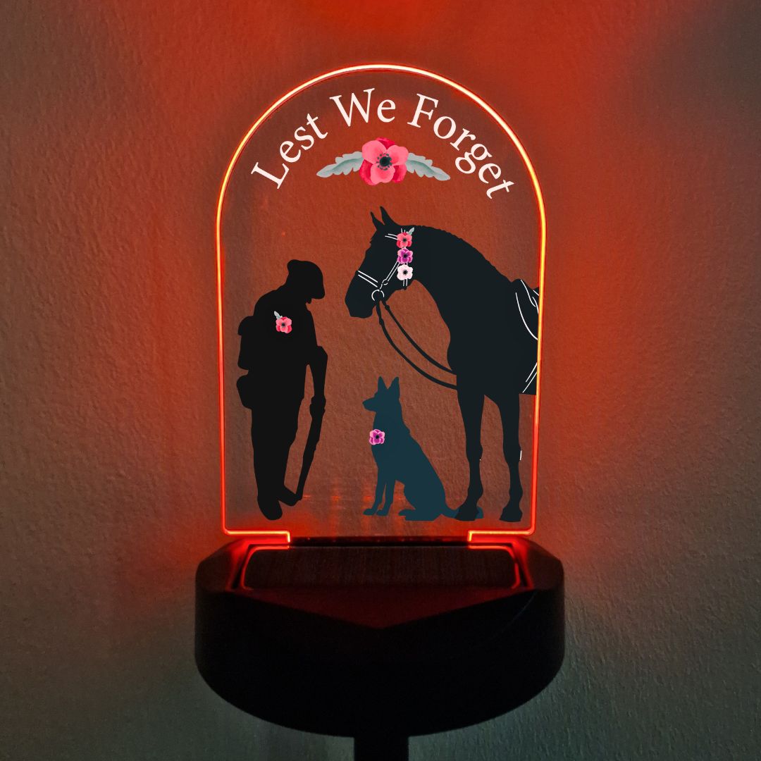 Lest We Forget Solar Stake (Male Soldier with dog) - Flory's Online