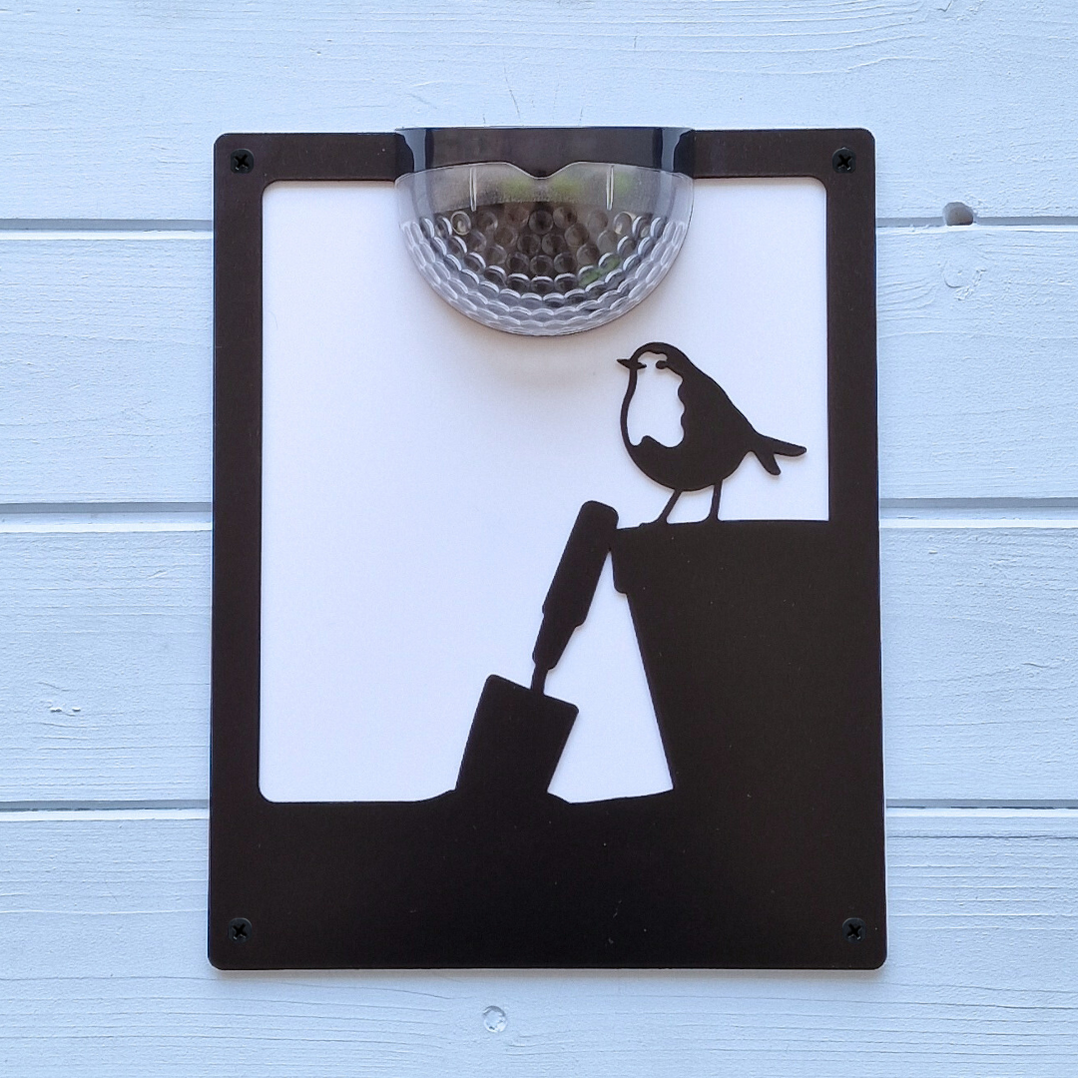 Robin on a Plant Pot Solar Light Wall Plaque (You Can Personalise Me ...