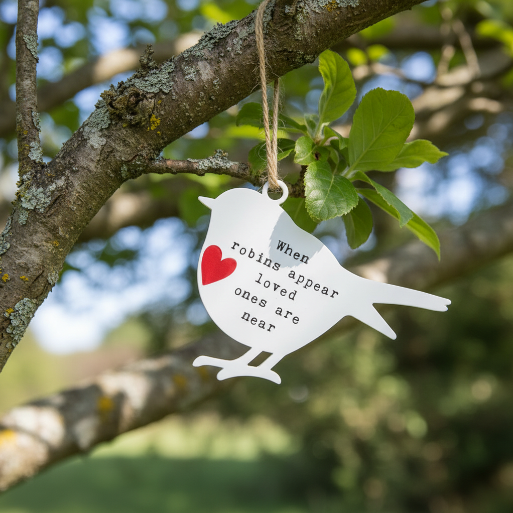 'When Robins Appear Loved Ones Are Near' - White Robin Hanging Decor ...