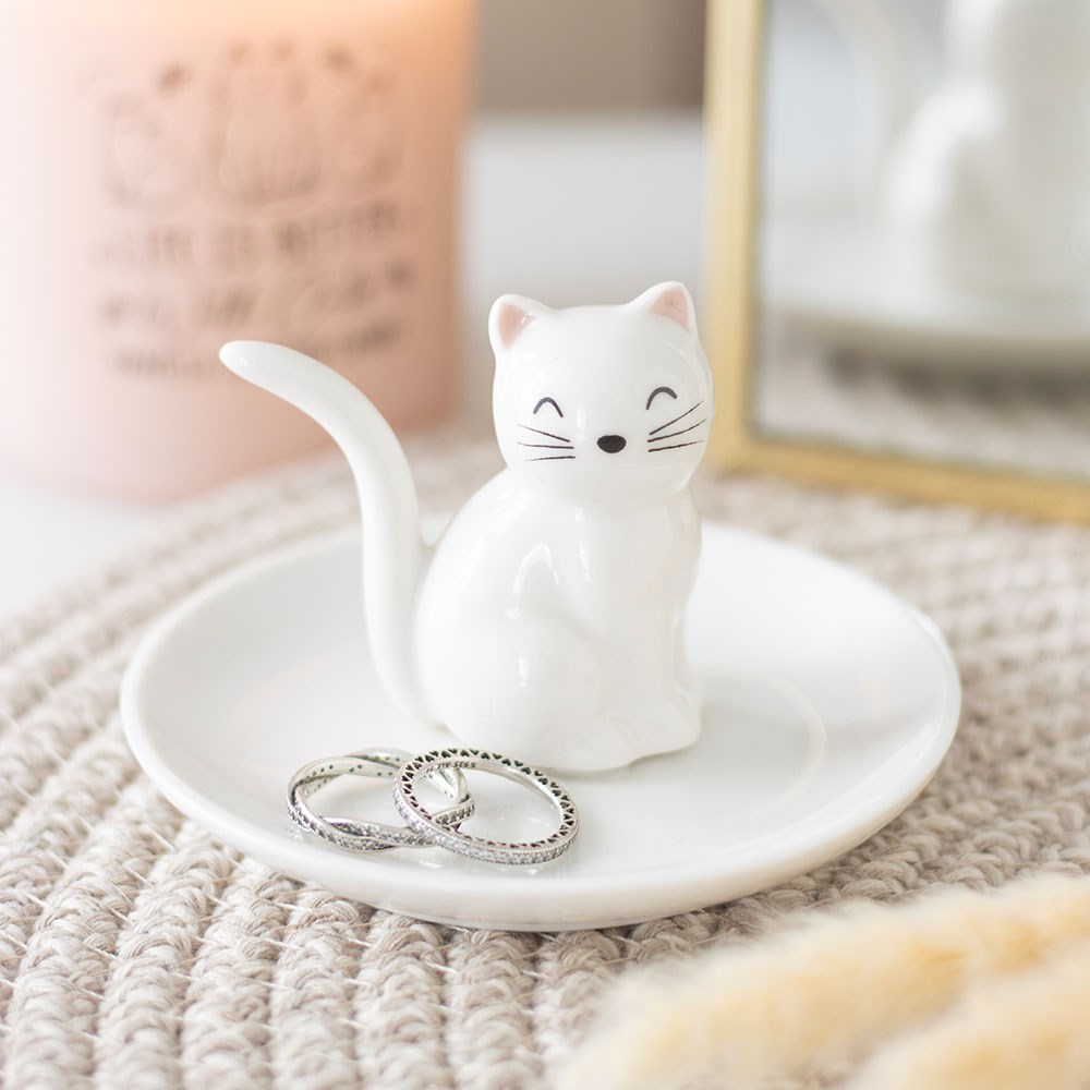 Sitting White Cat Face Trinket Dish — Flory's Online